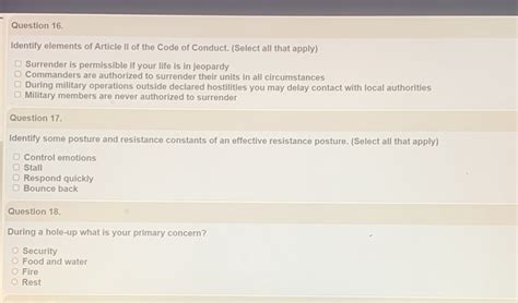 Question 16 Identify Elements Of Article Ii Of The Code Of Conduct Select All That Apply