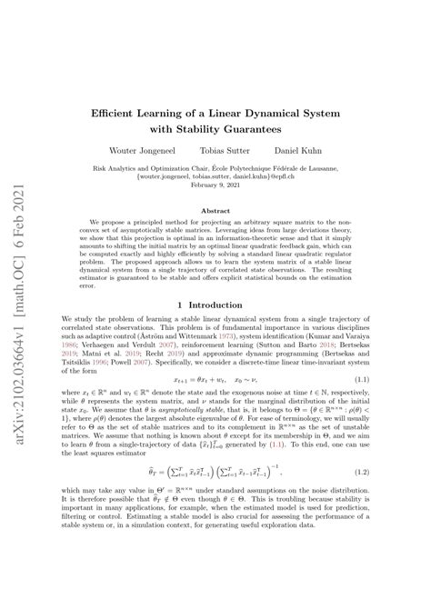 Pdf Efficient Learning Of A Linear Dynamical System With Stability Guarantees