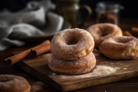 Premium Photo A Stack Of Cinnamon Donuts With Cinnamon On Top