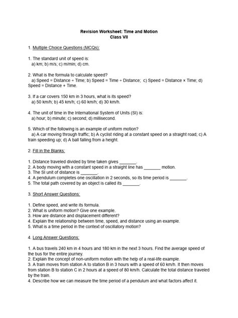 Class 7th Science Revision Worksheet 2 Pdf