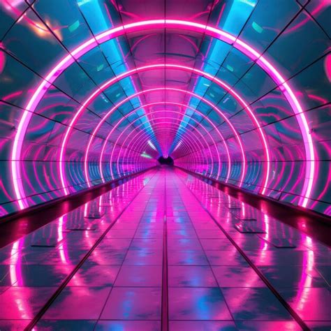 Vibrant Neon Tunnel Illuminated With Pink And Blue Lights At Night