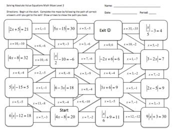 Solving Absolute Value Equations Math Maze By Classroom 127 TpT