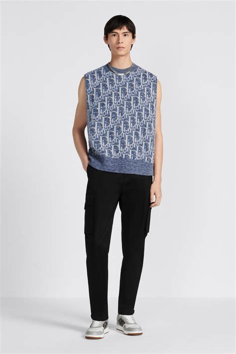 Dior Oblique Sleeveless Sweater Blue Wool Jacquard Dior Gb