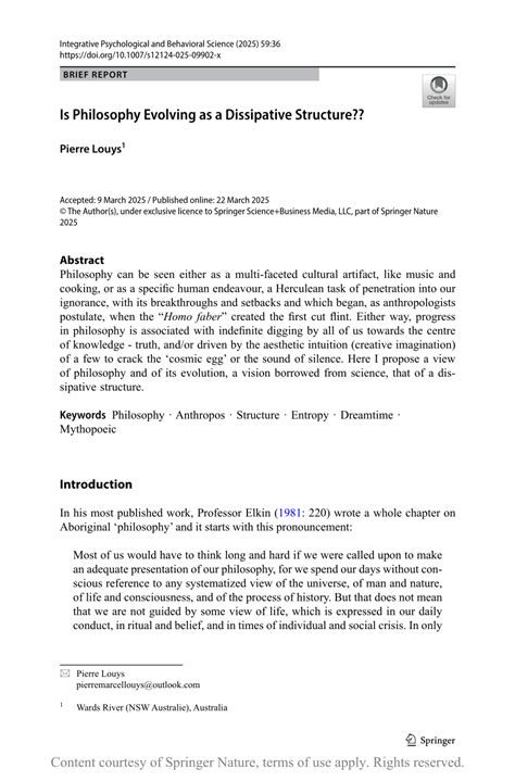 Is Philosophy Evolving As A Dissipative Structure