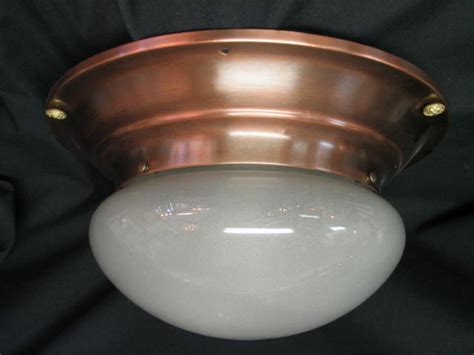 Flush Mount Solid Copper Single Lite Fixture W Satin Globe For Sale