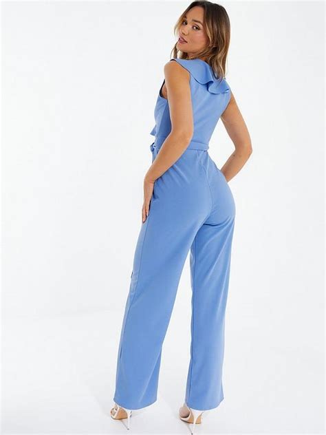 Quiz Frill Wrap Palazzo Jumpsuit Blue Uk