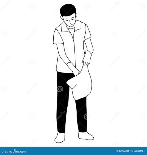 Man Picking Up Trash Vector Handrawing Illustration Stock Vector