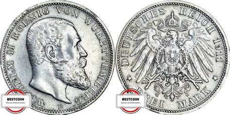 WÜRTTEMBERG Mark F J geprägt unter König Wilhelm II VF MA Shops