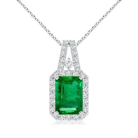 Emerald Cut Emerald Halo Pendant
