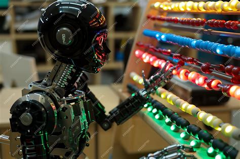 Robot Using An Abacus For Calculation Premium Ai Generated Image