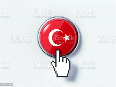 손 모양의 컴퓨터 커서 터키 국기와 질감 푸시 버튼을 클릭 하 3차원 형태에 대한 스톡 사진 및 기타 이미지 3차원 형태