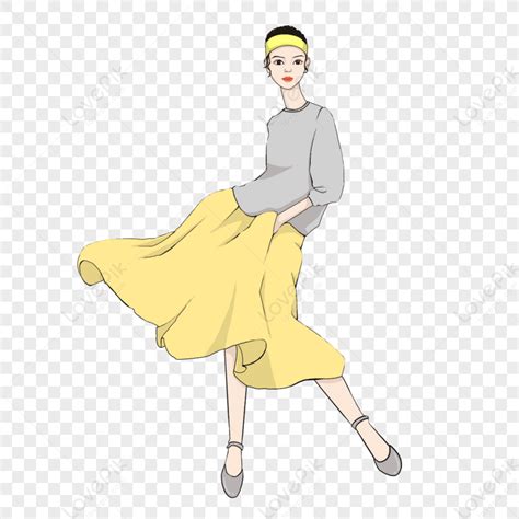 노란 드레스 일러스트 모델 클립 아트 머리띠 치마 Png 일러스트 무료 다운로드 Lovepik