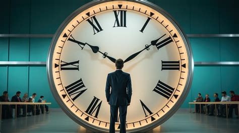 Premium AI Image Man And Babe Stand In Front Of Big Clock Generate Ai