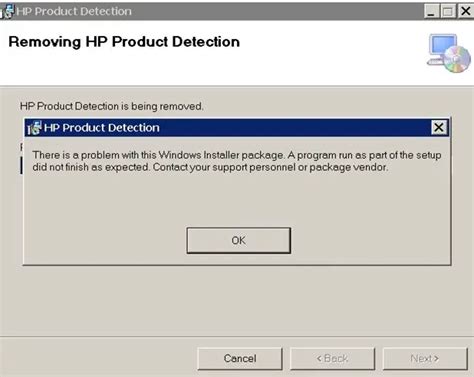 Windows Installer Package Error On Removing HP Product Detection