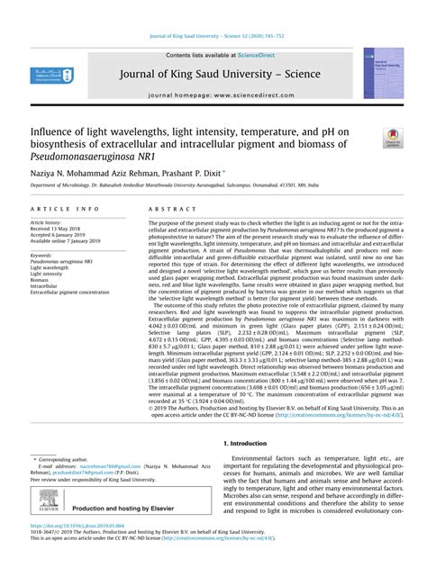 Pdf Influence Of Light Wavelengths Light Intensity Temperature And Ph On Biosynthesis Of