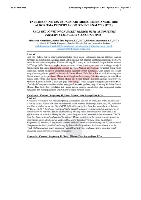 Pdf Face Recognition Pada Smart Mirror Dengan Metode Algoritma Principal Component Analysis