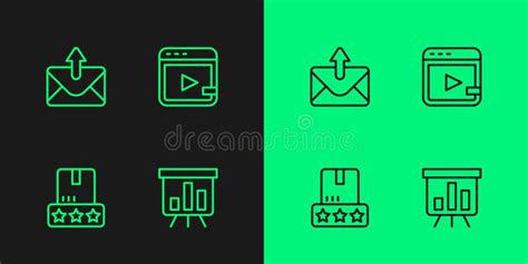 Set Line Board With Graph Chart Consumer Product Rating Mail And E Mail And Video Advertising