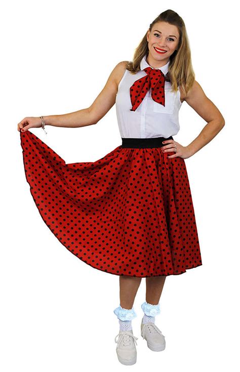Ladies Long Polka Dot Skirt Redblack I Love Fancy Dress