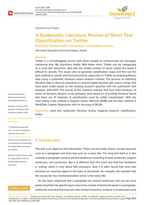 Pdf A Systematic Literature Review Of Short Text Classification On Twitter