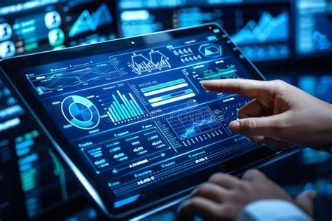 Businessman Analyzing Financial Data On Digital Tablet In Control Room Stock Illustration