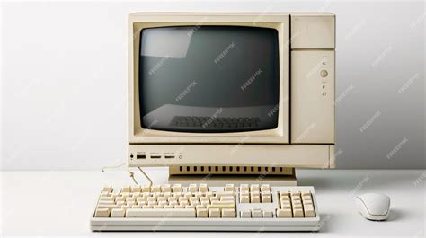 Old Computer Monitor System Unit Keyboard And Mouse On White Background Premium Ai Generated Image
