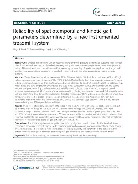 Pdf Reliability Of Spatiotemporal And Kinetic Gait Parameters Determined By A New Instrumented