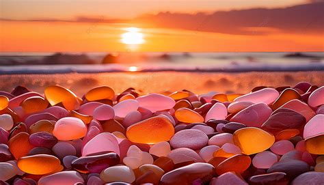 Sea Glass Sunset Warm Colors And Smooth Textures Background Sea Glass