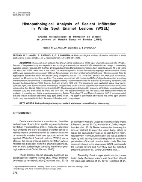 Pdf Histopathological Analysis Of Sealant Infiltration In White Spot