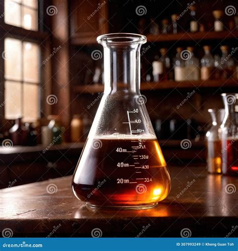 Erlenmeyer Flask Of Liquid Science Apparatus Equipment To Measure