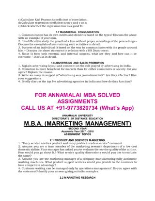 Annamalai Mba Solved Assignments 2020 PDF