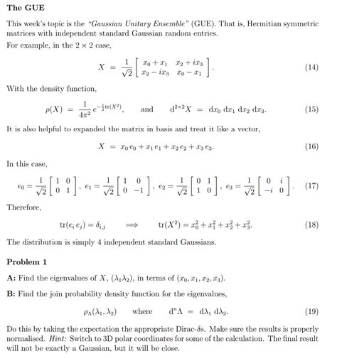Solved The Gue This Weeks Topic Is The Gaussian Unitary