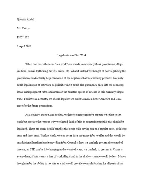Legalizing Sex Work Essay Pdf