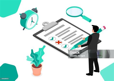 사업가는 연필로 종이 한 장을 완성합니다 아이소메트릭 프로젝션 녹색 색상의 현대적인 스타일 벡터 일러스트레이션 3차원 형태에 대한 스톡 벡터 아트 및 기타 이미지 Istock