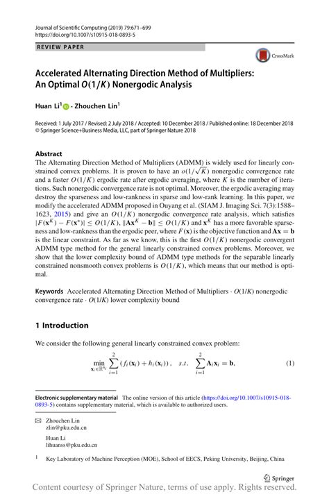Accelerated Alternating Direction Method Of Multipliers An Optimal O1
