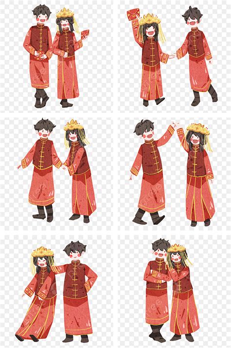 手繪 中式 婚禮 新郎 新娘剪貼畫 新娘 婚禮素材圖案，psd和png圖片免費下載