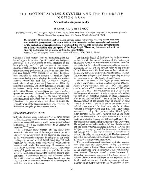 Pdf The Motion Analysis System And The Fingertip Motion Areanormal Values In Young Adults