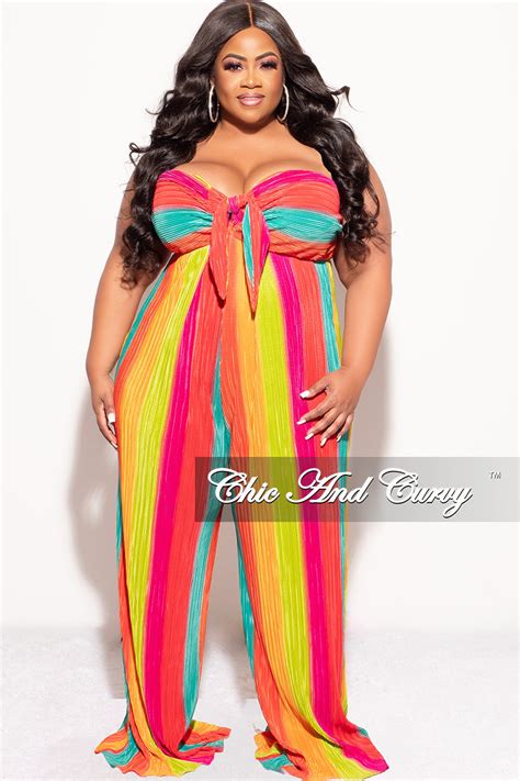 Final Sale Plus Size Strapless Pleated Jumpsuit In Multi Color Chic
