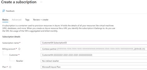 파트너의 고객을 위한 구독 만들기 Azure Cost Management Billing Microsoft Learn