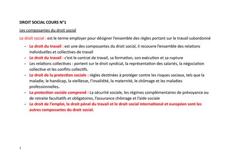 Droit Social Cours N1 La Définition Du Droit Social Droit Social