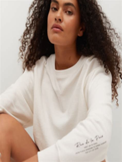 Buy Mango Women White Solid Pure Cotton Sweatshirt Sweatshirts For