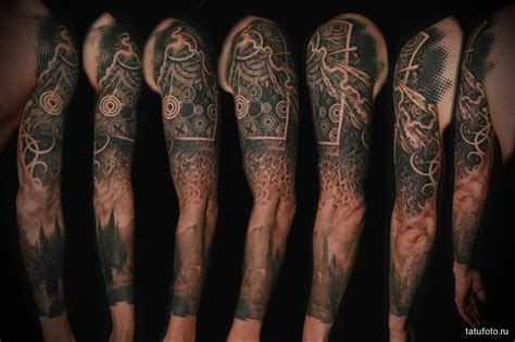 черный рукав тату - мужская татуировка на плече - tatufoto.com