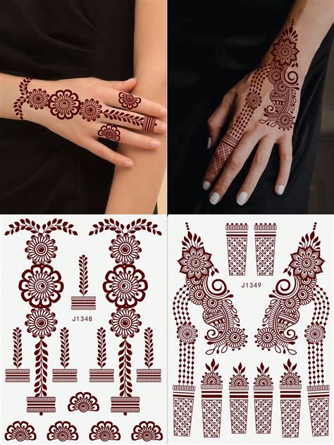 2 Sheets Maroon Henna Hand Tattoo Stickers Temporary Tattoo Waterproof