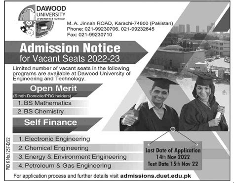 Bachelor Program Admissions At Dawood University Of Engineering