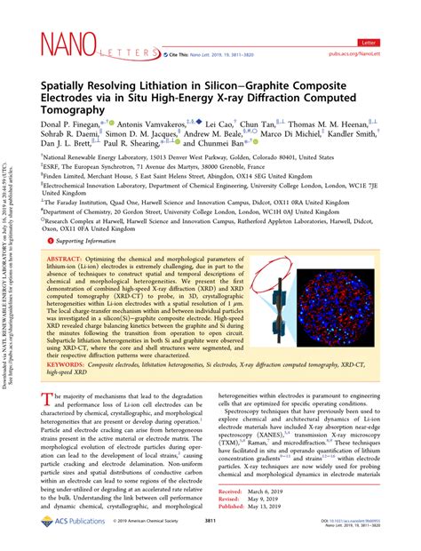 Pdf Spatially Resolving Lithiation In Si Graphite Composite Electrodes Via In Situ High Energy