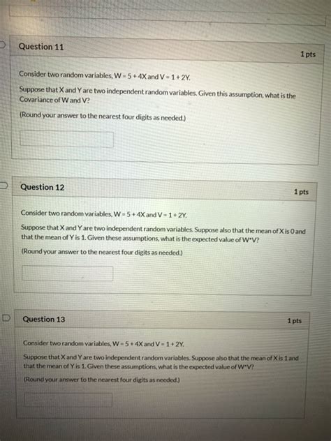 Solved Question 11 1 Pts Consider Two Random Variables