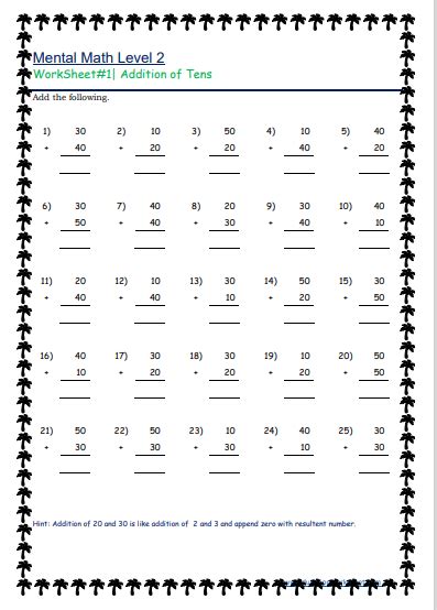 Quick Mental Math Addition Strategies With Tens Education Worksheet