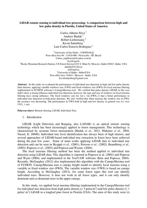 Pdf Lidar Remote Sensing To Individual Tree Processing A Comparison Between High And Low