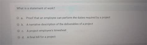 Solved what is the statement of work? | Chegg.com