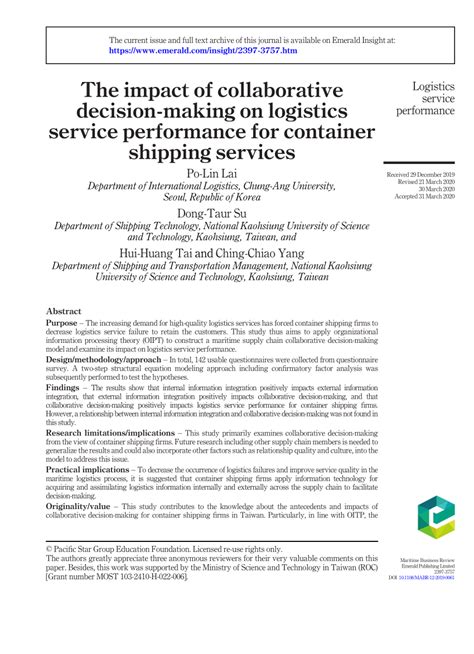 Pdf The Impact Of Collaborative Decision Making On Logistics Service Performance For Container