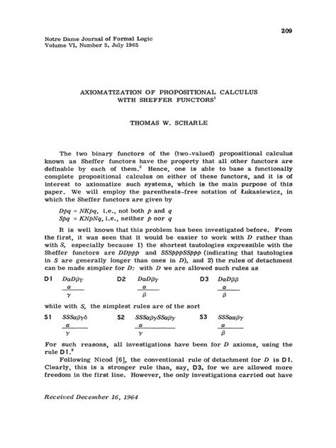 Scharle1965 Axiomatization Of Propositional Calculus With Sheffer